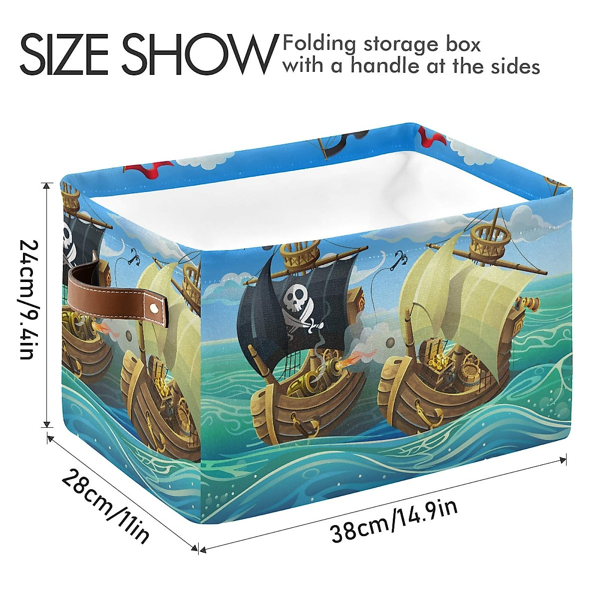HANZHY Pirate Ship Large Fabric Storage Bins Foldable Cube Storage Bag Storage Basket with Handle for Closet Shelves Clothes Toys one size x 1
