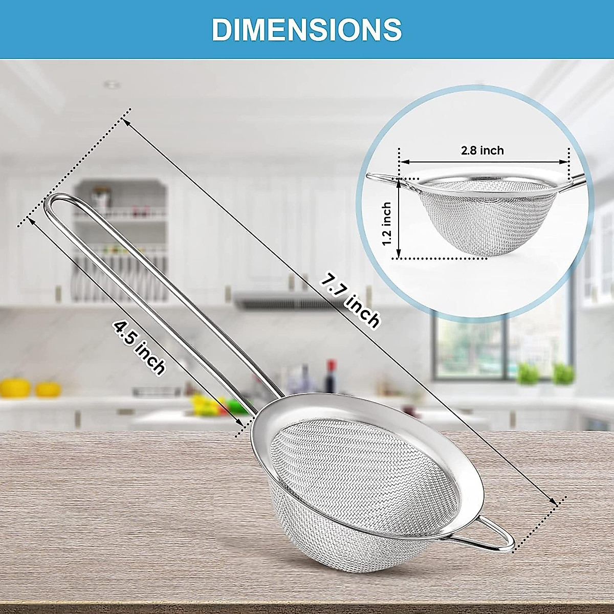 Kafoor Fine Mesh Strainer - 2.8 Inch Round Sieve - Tea Strainers for Loose Tea, Coffee Strainer, Food Strainer, Juice Strainer, and Much More!