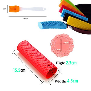 UoYu 7 Pack Silicone Hot Handle Holder Potholder Rubber Pot Handle Sleeve for Cast Iron Pans Metal Frying Pans Skillets Coaster Brushes