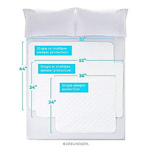 Linenspa 34" x 52" Skid Resistant Waterproof Sheet and Mattress Protector Pad-Highly Absorbent-Machine Washable-Quilted, White