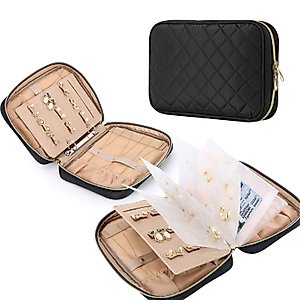 Jewelry Travel Organizer Case, Clear Jewelry Storage Book Ring Binder with Pockets, Lightweight Jewelry Bags Booklet Small Zipper Pouch Bag for Necklaces Earrings Rings Bracelets, Black