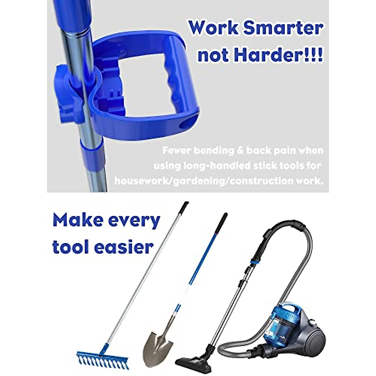 Garden Shovel Handle Attachment, Labor Saving Tool Handle Grip for Back Saver, Work with Garden Shovels, Snow Shovels, Rakes, D Grip Ergonomic Handle Replacement, Blue