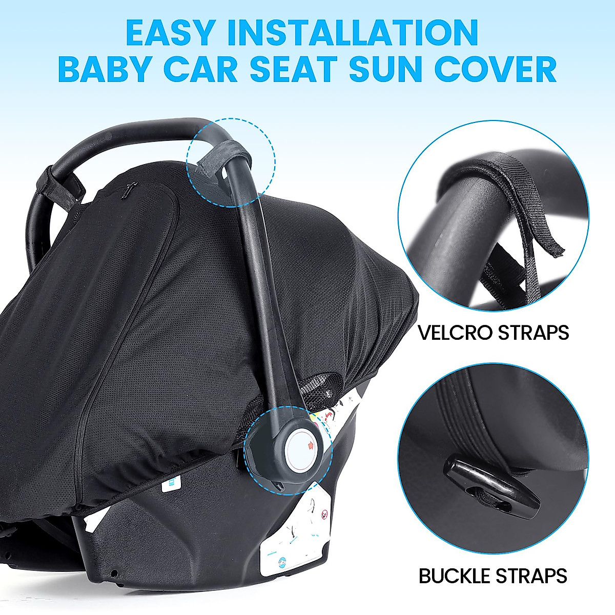 Orzbow Universal Baby Car Seat Sun Shade, Infant Car Seat Sun and Sleep Shade Cover with Storage Bag, Breathable and Blocks UP to 99% of The Sun's Rays(UPF 50+), Protects Babies from Sun's Rays, Black