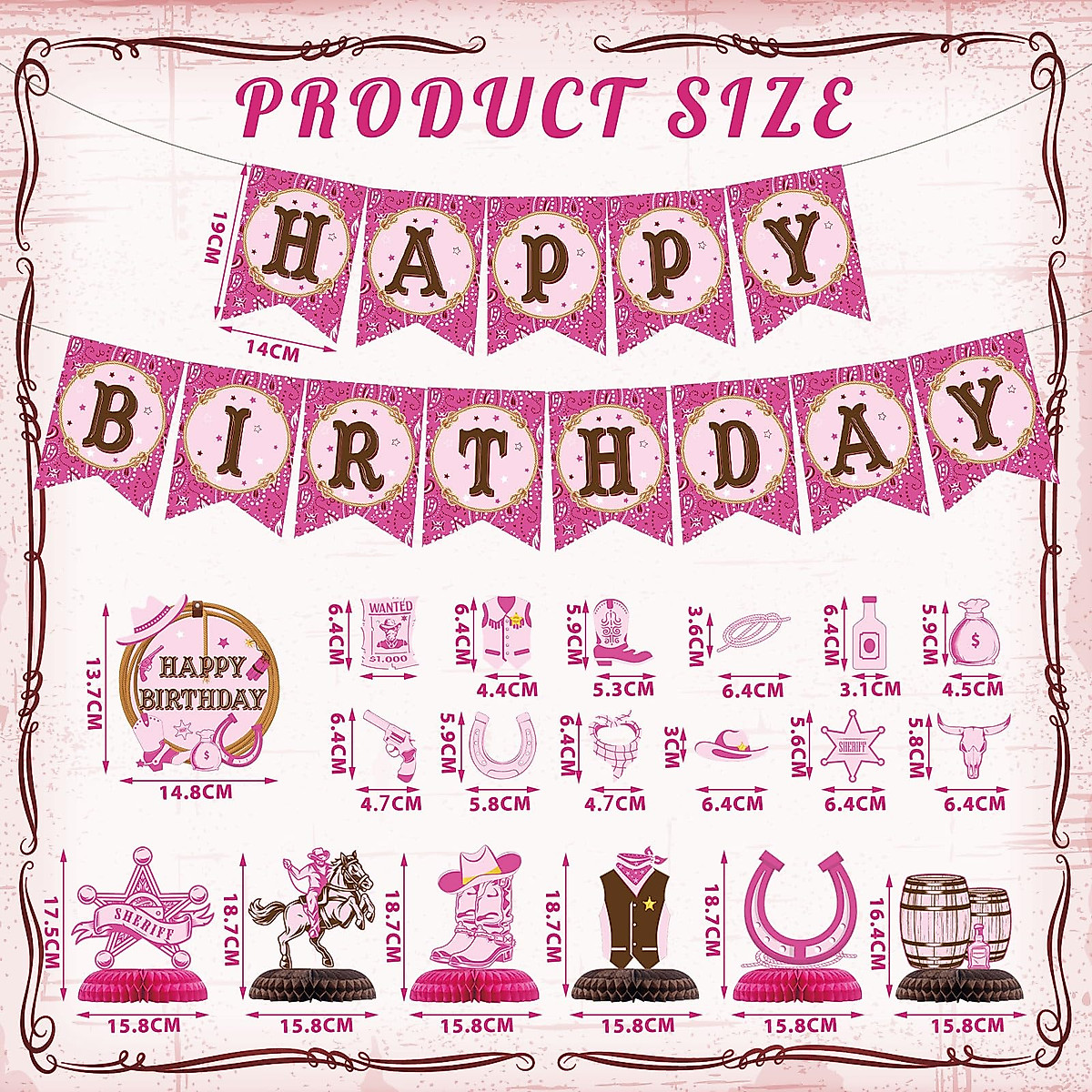 Glimin Western Cowgirl Birthday Party Decorations Retro Horse Rodeo Party Supplies for Girls Include Tablecloth, Banner, Honeycomb Centerpieces, Cupcake Toppers, Balloons, Star Horse Foil Balloons