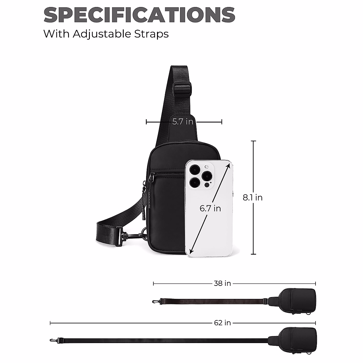 CHOLISS Small Sling Bag for Women and Men, Crossbody Bags Trendy Fanny Packs Chest Bag with Extended Strap, Black