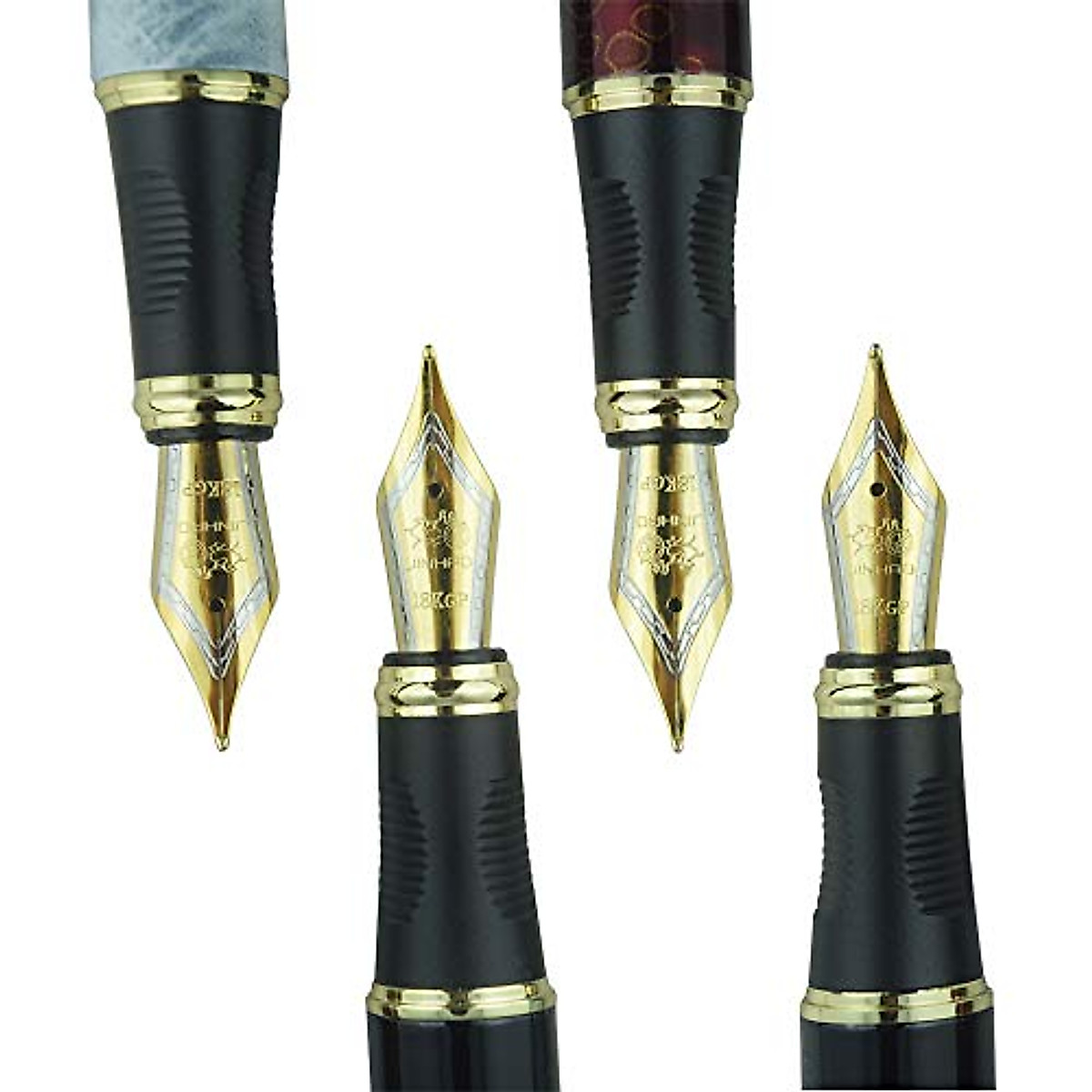 Jinhao 4 PCS X450 Fountain Pen Set, 4 Colors (Blue, Black, Red, Ice Cracks), Medium Nib With Ink Converter, Golden Trim, Gift Case