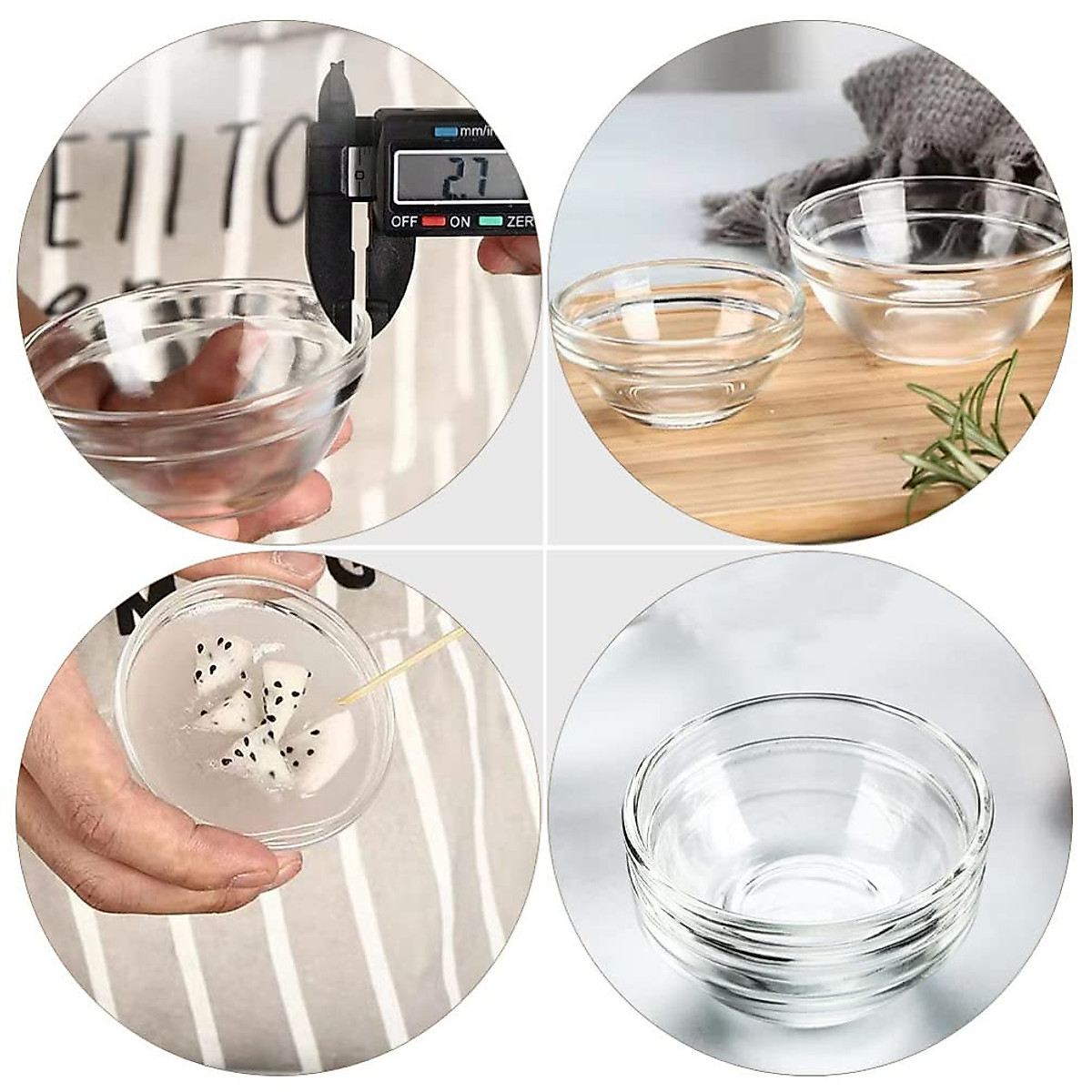 Housoutil 8PCS Stackable Food Prep Bowl, Multipurpose Clear Glass Jelly Bowls, Glass Stackable Dessert Bowls Set Dishware Safe for Kitchen Dessert, Dips, and Candy Dishes Nut (4XSmall, 4XLarge)