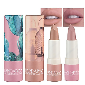 2 Colors Nude Matte Lipstick,Summer Nudes Velvety Paper Tube Lip Gloss Makeup Set,24 Hour Superstay Long Lasting Waterproof Non-Stick Cup Not Fade,Nude Lipstick Set for Women
