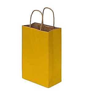 Craft Bags with Handles - 6x3x9 100 Pack Mini Yellow Gift Bag, Kraft Paper Shopping Totes for Small Business, Retail, & Boutique Merchandise, Gift Wrap & Goodie Bags, Wedding Favor Bags, in Bulk