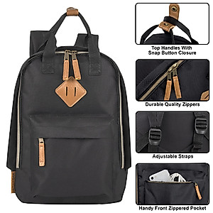 MADISON & DAKOTA Canvas Mini Backpack for Everyday & Day Pack Rucksack in Solid Color Blocks (Black)