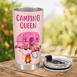 34HD Funny Flamingo Tumbler with Lid, 20 oz Stainless Steel Camping Queen Mug, Vacuum Insulated Camping Tumbler, Flamingo Gifts for Women Mothers Day Christmas Anniversary