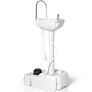 S AFSTAR Portable Camping Sink, Hand Wash Basin Stand w/ 17L Water Tank & Soap Dispenser, Rolling Hand Washing Station w/Towel Holder & Foot Pump, for Garden, Outdoor Sink Hand Wash Station