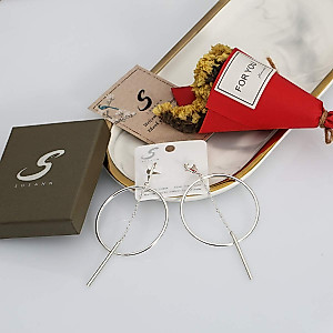 Silver Plated Dangle Hoop Earrings for Women, Cute Earrings with Dangly Bar Valentines Day Jewelry Gifts for Women Girls