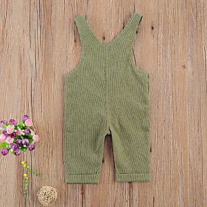 Bonangber Toddler Kids Baby Boy Girl Corduroy Bib Overalls Suspender Pants Solid Straps Trousers Halter Jumpsuit with Pocket Outfit (A-Green,12-18 Months)