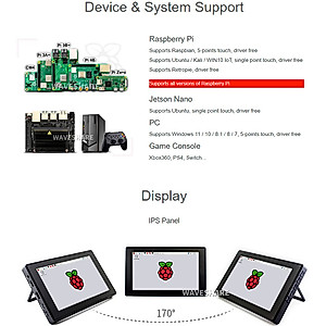 waveshare 7" IPS Display LCD Capacitive Touch Screen Monitor 1024x600 Resolution HDMI/VGA Port, for Raspberry Pi 4B/3B+/3B/2B/A+/Zero W/WH/Jetson Nano/Banana Pi/Windows 10/8.1/8/7