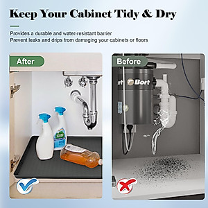 25” x 19” Waterproof Under Sink Mat for Bathroom/Kitchen - Silicone Cabinet Liner Shelf Protector Organizer,Leaks Flexible Drip Tray- Holds 3.5 Gallons - Dark Gray