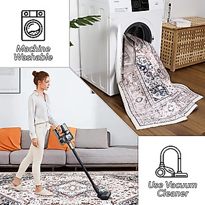 GAOMON Washable Area Rug 8x10 Bohemian Rug Soft Low-Pile Washable Rug with Non-Slip Backing, Grey Plant Floral Pattern Vintage Rug for Living Room Bedroom Dining Home Office,8x10