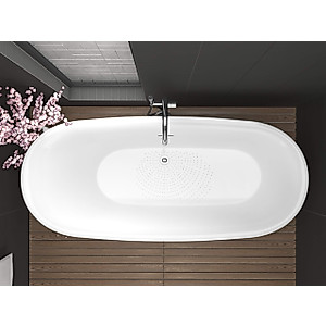 ANZZI Freestanding Tub 67”, Soaker Tub, Acrylic Center Drain, Luxury Spacious, Deep Soaker Bathtub with Overflow and Drain, Modern Slip-Resistant Floor (FT-AZ401)
