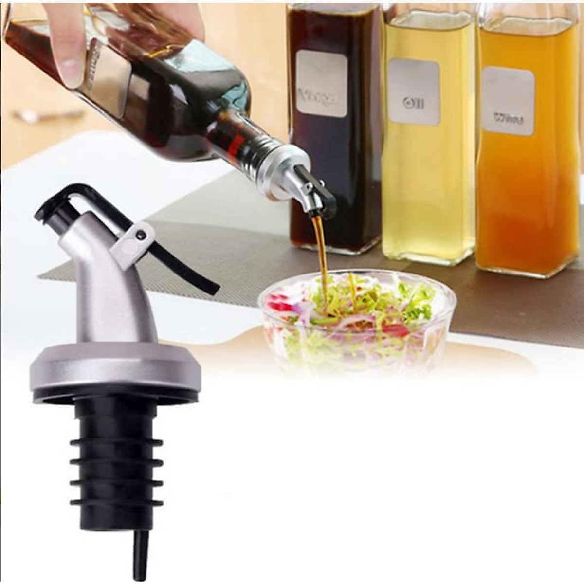 HORNO 5 Pack Oil Spouts, Olive Oil Vinegar Bottle Stopper Dispenser, Leakproof Bottle Spouts for Oil, Vinegar, Olive Oil, Salad, Wine, Etc