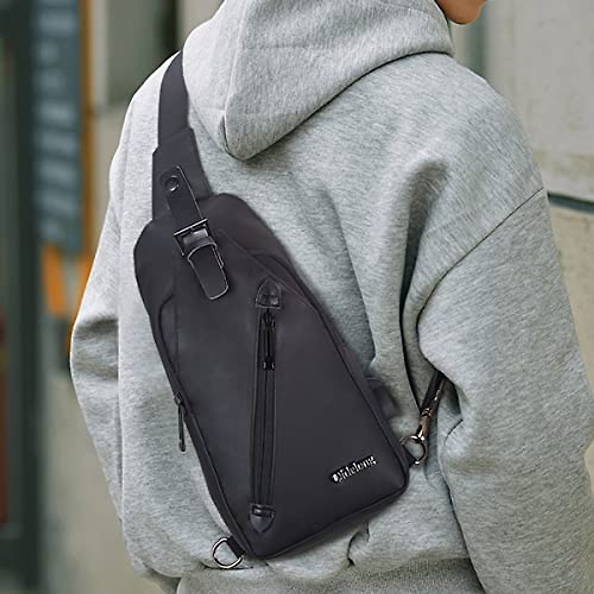 Qidelong Sling Bag - Anti Theft Crossbody Chest Bag Shoulder Backpack with USB Charging Port Satchel Daypack for Hiking Travel