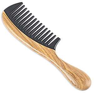 Onedor Buffalo Horn Handmade 100% Natural Green Sandalwood Hair Comb - Anti-Static Sandalwood Scent Natural Hair Detangler Wooden Comb (Wide Tooth)