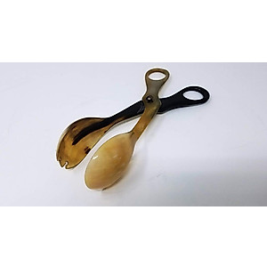 Hand crafted Natural Material Horn Salad Servers Ergonomic Scissors Shape Buffet Tongs Buffet Party Catering Serving Tongs Salad Tongs Cake Tongs Bread Tongs Kitchen Tongs (2)
