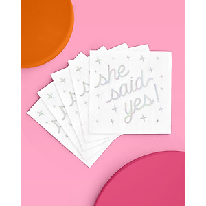 xo, Fetti She Said Yes Napkins - 3-ply, 25 pcs | White Bachelorette Decorations, Engagement Theme Party, Bridal Shower Tablescape, Cute Proposal Dinner Decor
