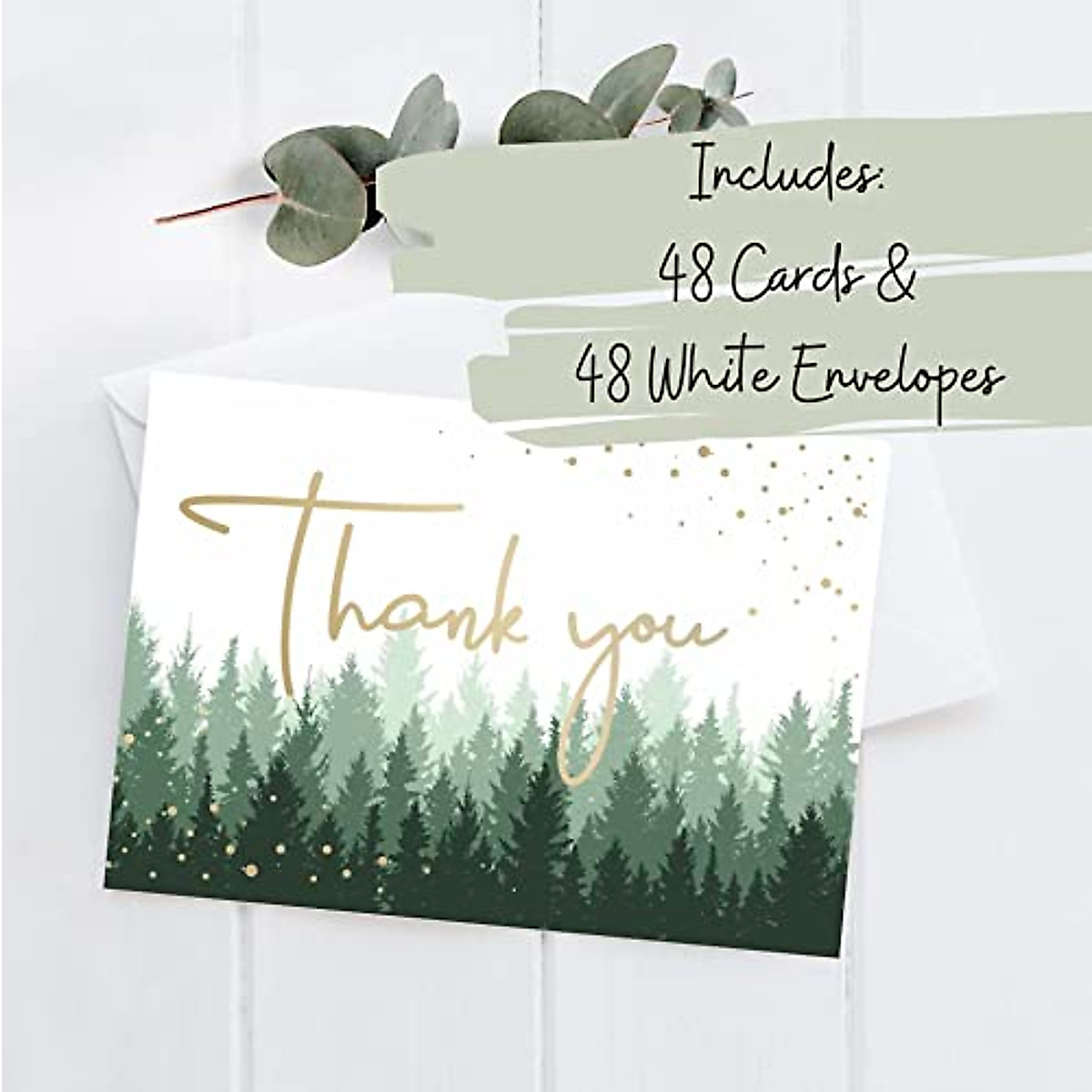 Thank You Cards with Envelopes | 48 Gold Foil Forest Nature Wedding Thank You Cards | Baby Shower Thank You Cards | Bridal Shower, Rustic Woodland Thank You Notes with Envelopes Set | 4x6 Inches