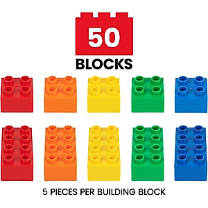 PREXTEX Building Blocks for Toddlers 1-3+ (50 Mega Blocks) Large Toy Blocks Compatible with Most Major Brands - Kids Toys Gift Set for All Ages (Boys & Girls)