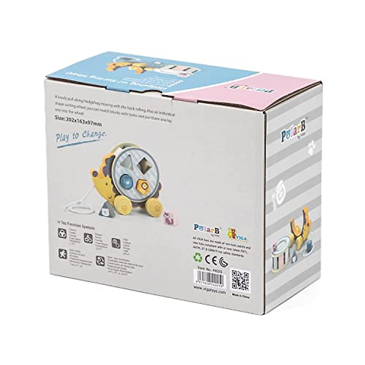 The Original Toy Company PolarB Viga Wood Toy - Pull Along Hedgehog with Sorting Wheel