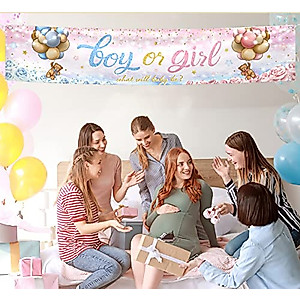 Bear Gender Reveal Decoration-Pink And Blue Bear Baby Shower Banner Decoration,Large Baby Baer Boy Or Girl Yard Sign Banner for Bear Theme Gender Revel Party Decoration