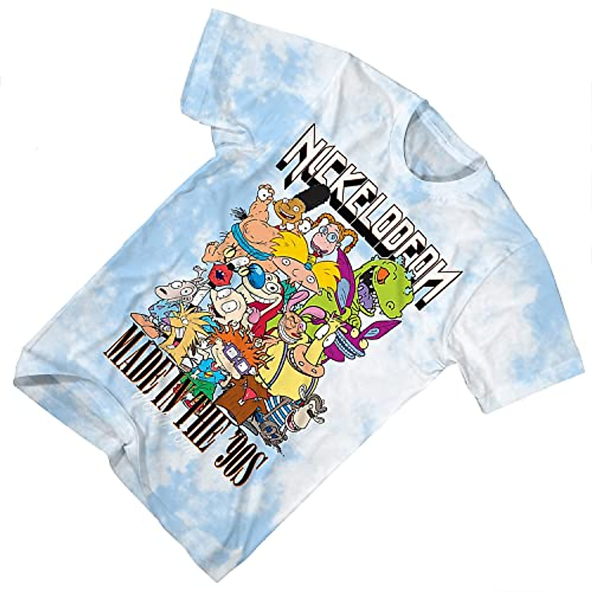 Nickelodeon Mens 90s Cartoon Shirt - Rugrats Hey Arnold Ren & Stimpy Rocko's Modern Life Tie Dye T-Shirt (Light Blue Dye, X-Large)
