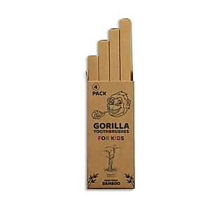 Kid's 4 Pack - Gorilla Bamboo Toothbrush Soft Natural Bristle for Sensitive Gums - Eco Friendly Recyclable Biodegradable Sustainable Products Helping to Save The Planet - One Toothbrush at a Time