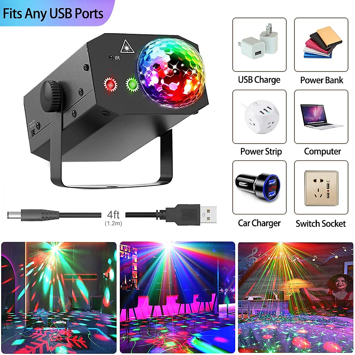 Party Lights, Disco Ball Lights,Dj Disco Lights,Rave Lights Stage Light Strobe Lights Laser Lights Sound Activated with Remote Control for Xmas Club Bar Parties Holiday Dance Christmas Birthday …