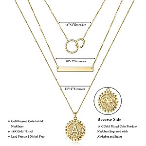 Gold Necklaces for Women, 14K Gold Plated Layering Initial Necklaces Choker Gold Chain Necklace Gold Jewelry for Women Layered Necklaces for Women Initial Pendant A Layered Gold Necklaces for Women