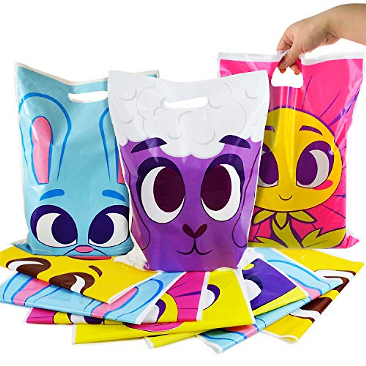 JOYIN 72 Pcs Easter Large Plastic Tote Bags Easter Goodie Treat Gift Bags for Egg Hunt, Easter Kids Party Favor Party Supplies
