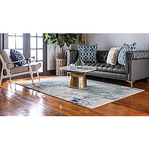 Unique Loom Positano Collection Coastal Modern Coral Lobster Shells Light Blue Area Rug (8' x 10')