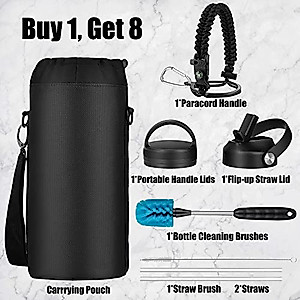 Water Bottle 64 oz with Paracord Handle & Cleaning Brush, Half Gallon Double Wall Vacuum Metal Stainless Steel Insulated Water Flask Jug with 2 Lids and Carrying Pouch, Leakproof and BPA-Free, Black