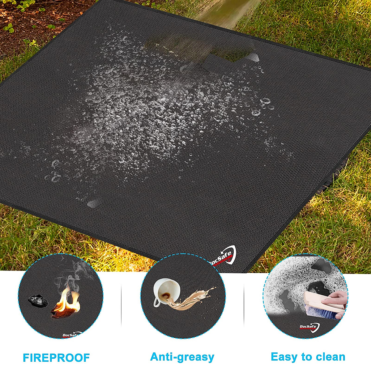 DocSafe 40" Square Fire Pit Mat Under Grill Mat,Fireproof Mat 4 Layers Fire Pit Pad Protect for Deck Patio Grass Outdoor Wood Burning Fire Pit and BBQ Smoker,Portable Reusable and Waterproof,Black