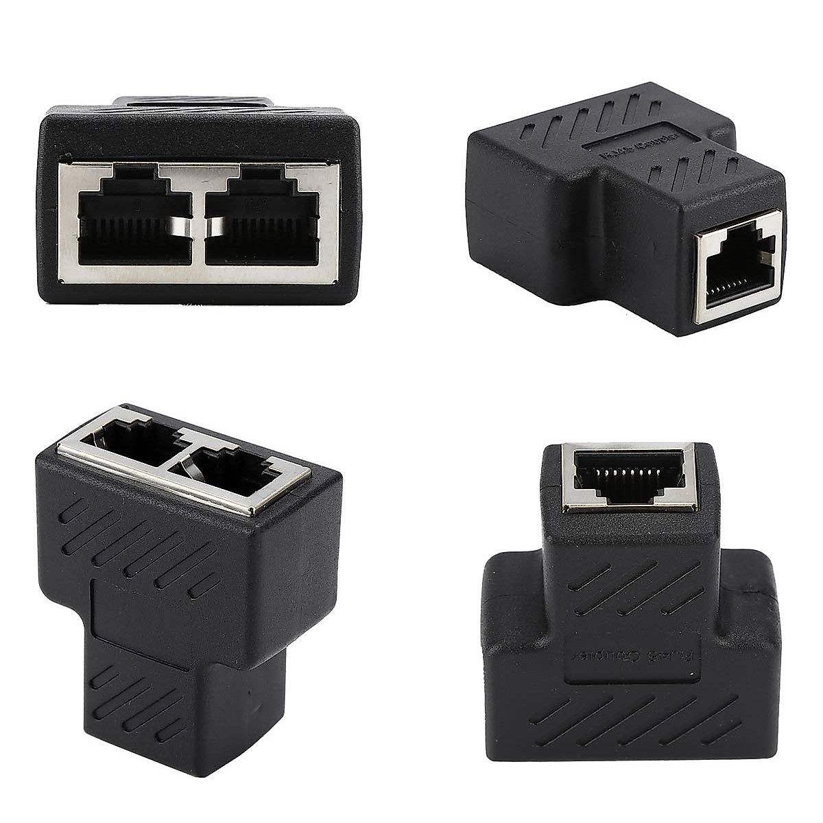 Ethernet Splitter Connector Adapter, RJ45 1 to 2 Ethernet Extender Coupler, Female to 2 Female 8P8C Extender Plug LAN Couple Network, Compatible for Cat5 Cat5e Cat6 Cat6e Cat7 (2Pack) (Black)