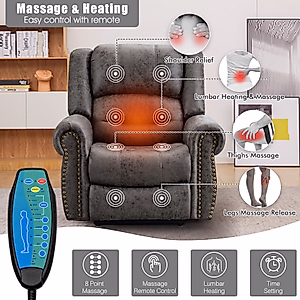 CDCASA Dual Motor Lay Flat Lift Chairs Recliners for Elderly with Massage and Heat, Breathable Leather Infinite Position Large Sleeping Electric Power Lift Chair Recliner for Seniors, Grey