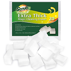 (20 Pack) Extra Thick Magic Sponge Eraser by SCRUBIT- Kitchen, Bathroom, Floor and Wall Cleaner - Miracle Melamine Cleaning Sponges- Durable Long Lasting Foam Scrubbing Pads for Tough Stains and Dirt