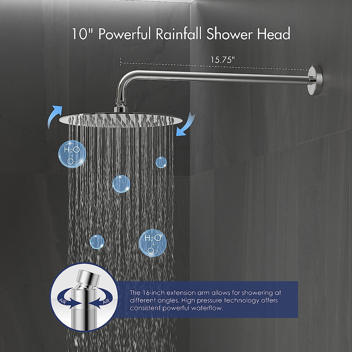 Eridanus 10 Inches Black Shower Set Bathroom Round Rain Shower Head and Handle Set,Wall Mounted Rainfall Shower Fixtures, 2-Function, Matte Black