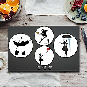 Aihonmin Banksy Electric Stove Burner Covers, Funny Set of 4 Round 8 In and 10 In, Gas Metal Cover, Eyes Cooktop Decorative, Home Decor, Kitchen Decor
