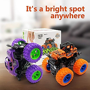 WOCY 2 Pack Monster Trucks Toys for Boys,Pull Back Cars,Friction Powered Toys Cars for Toddlers as Gifts for 3-12 Years Old Boys & Girls (Purple and Orange)