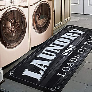 ABREEZE Laundry Room Rug 20x59 Load of Fun Rug Floor Mat for Washroom Mudroom Rubber Runner Farmhouse Large Laundry Rug Mat Washer and Dryer Carpet Black Laundry Room Decor and Accessories