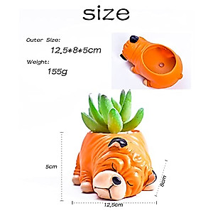 Cute Shar Pei Sleeping Pet Flower Pot with Drainer Garden Flower Pot Resin Succulent Potted Bonsai Plant Stand Home Desk Mini Decoration Balcony Gardening Flower Pot Does Not Contain Plants