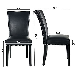 LEEMTORIG Parsons Chairs Faux Leather Dining Chairs Set of 2, Upholstered Mid Century Modern Kitchen Chairs with Nail-Head Trim, Black CY-2258-BK