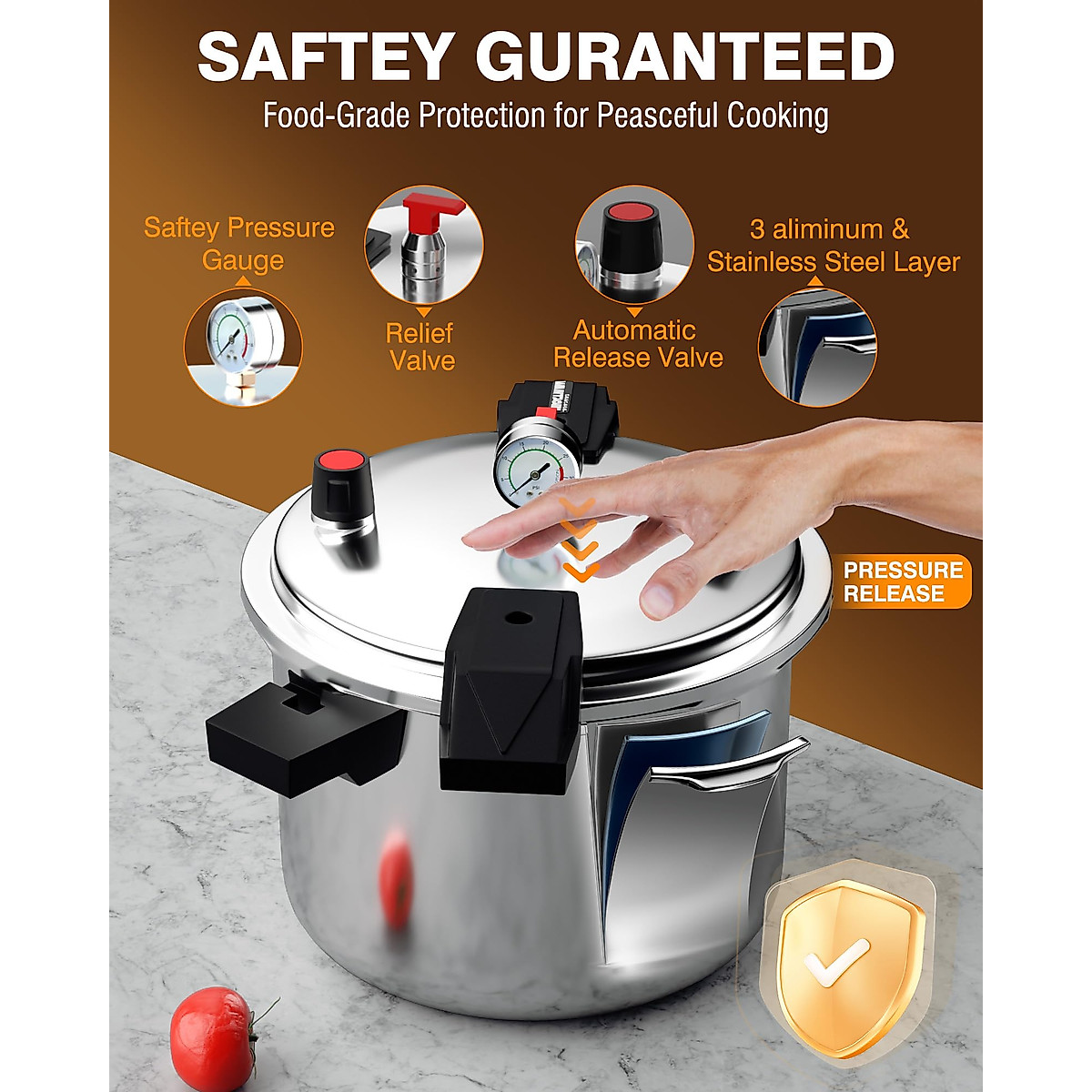 Wantjoin Pressure Cooker, Pressure Pot with Pressure Control for Home Kitchen or Restraurant, Commercial Pressure Cooker with Gauge (23QT), Aluminum