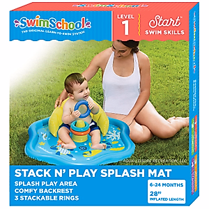SwimSchool Baby Splash Play Mat – Inflatable Play Pool for Babies & Infants with Backrest – Includes Baby Water Toy Rings– Seafoam Blue Lemon